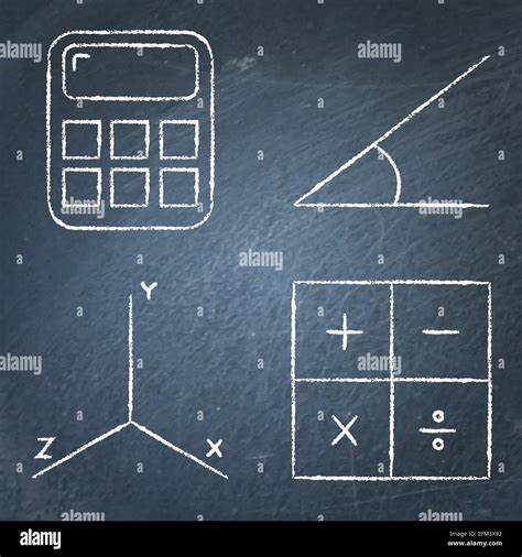 Mathematics Icons Set In Line Style On Chalkboard Basic Math