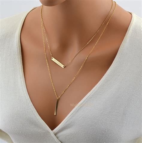 Gold Layering Necklace Layered Necklace Skinny Bar Necklace