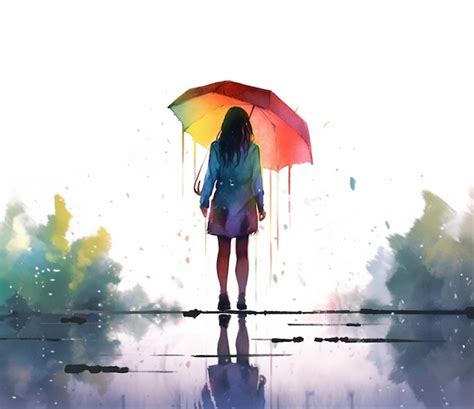 Premium AI Image Painting Of A Woman Holding An Umbrella Standing In