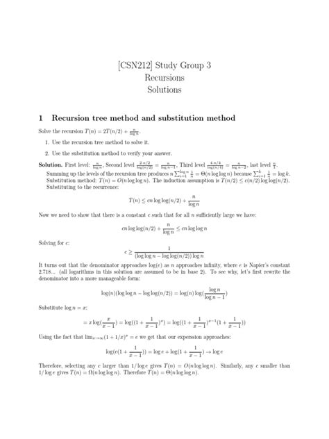 tutorial 3 solutions pdf logarithm recurrence relation