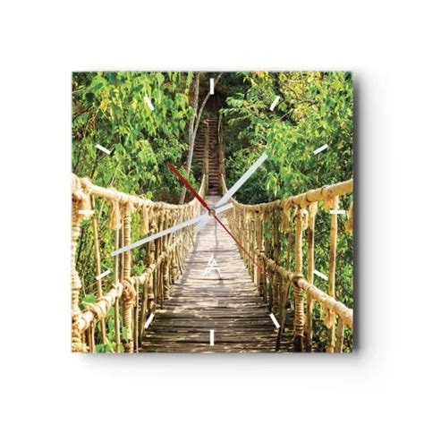 HORLOGE MURALE EN Verre 30x30cm Silencieuse Pont Corde Jungle Wall