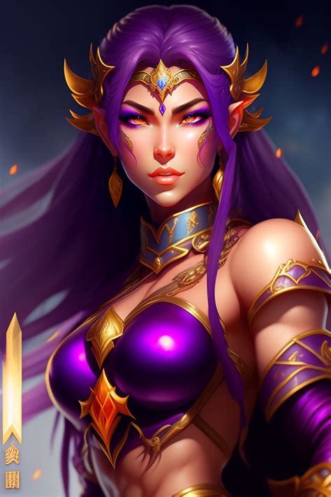 Lexica A Beautiful And Strong Purple Muscular Female Warrior Night