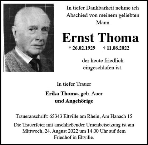 Traueranzeigen Von Ernst Thoma Vrm Trauer De