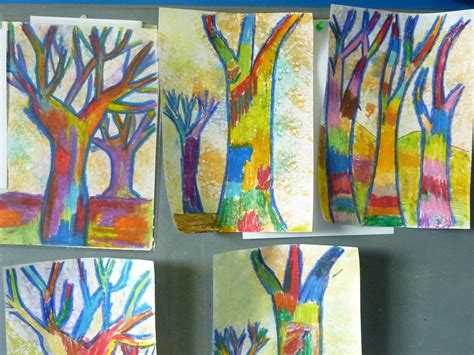 Arbres à la craie grasse Les arts Art et nature Art élémentaire