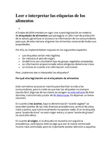 Leer E Interpretar Las Etiquetas De Los Alimentos Pdf