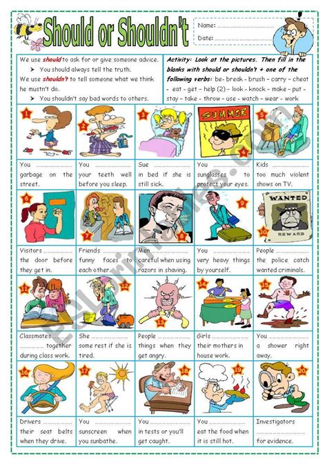 Should Or Shouldnt Esl Worksheet By Missola