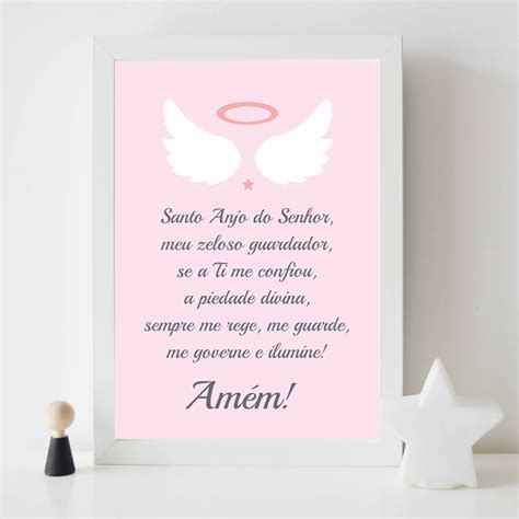 Quadro Oração Santo Anjo do Senhor Quarto de Menina Descubra a