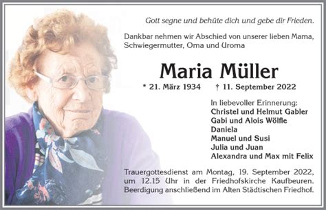 Traueranzeige von Maria Müller von Allgäuer Zeitung Kaufbeuren Buchloe