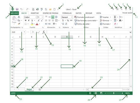 descripción de la pantalla de excel 2013
