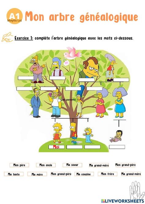 Mon arbre généalogique worksheet French worksheets School subjects