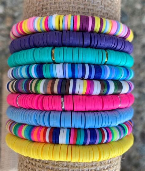 Custom Heishi Bracelet Personalized Vinyl Disc Beaded Stretch Etsy