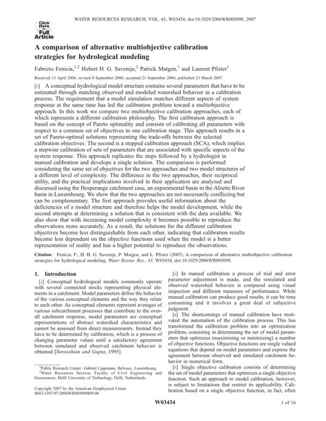 pdf a comparison of alternative multiobjective calibration strategies for hydrological modeling