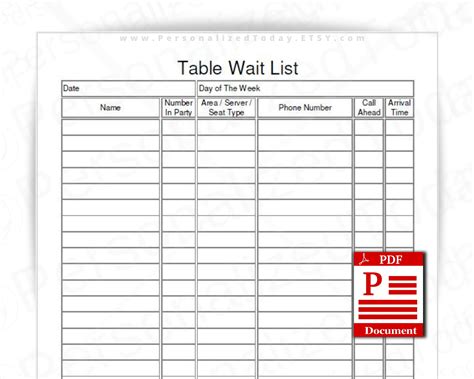restaurant table wait list fillable and printable pdf digital ubicaciondepersonas cdmx gob mx
