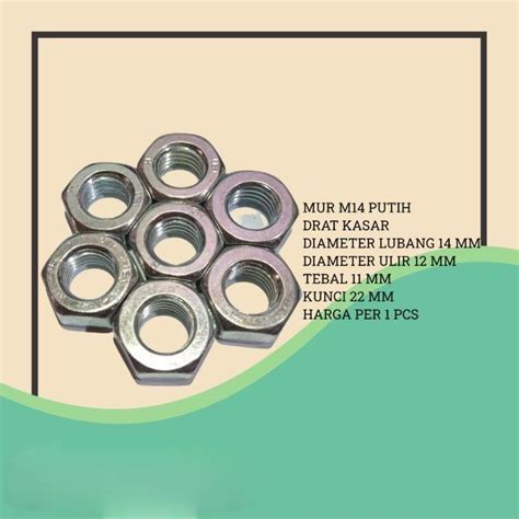Jual MUR M14 MUR 14MM KUNCI 22 MM PUTIH DRAT KASAR Shopee Indonesia