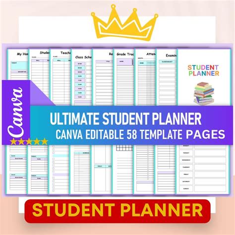 Editable Student Planner Canva Template Printable Teacher Planner