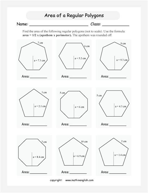 area of regular polygon worksheet