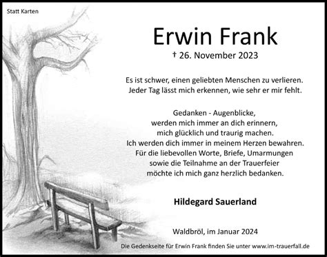 Traueranzeigen Von Erwin Frank WirTrauern