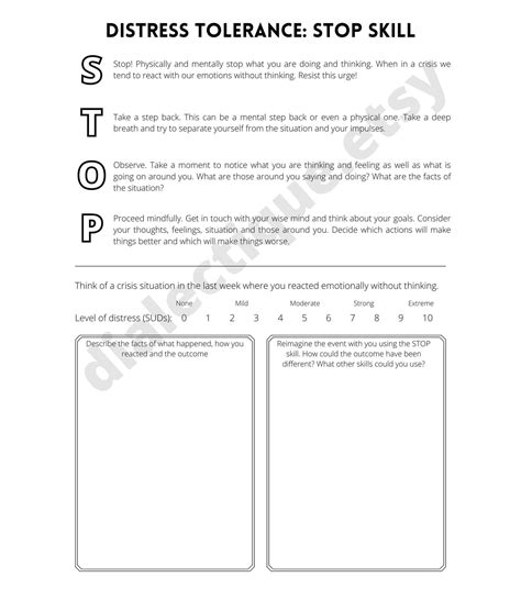 Distress Tolerance Skills Worksheets