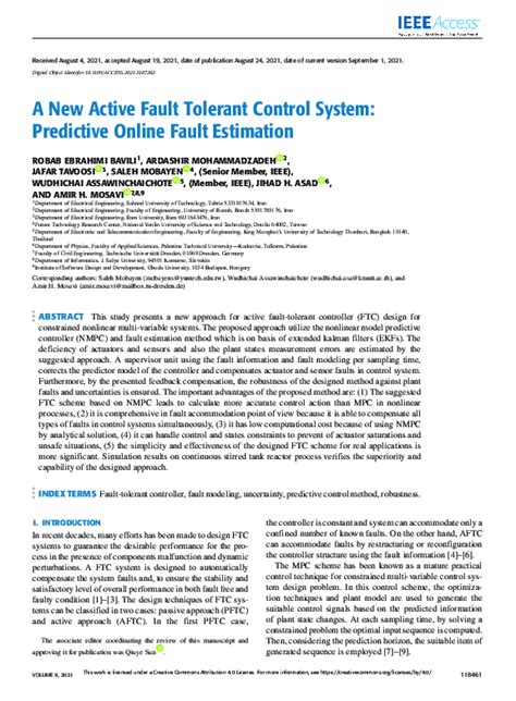 pdf a new active fault tolerant control system predictive online fault estimation jafar