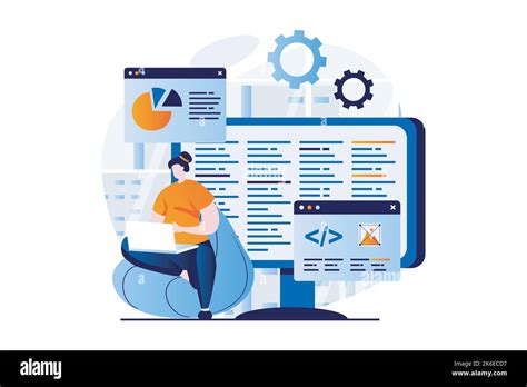 Concepto de desarrollo de software con la escena de la gente en diseño