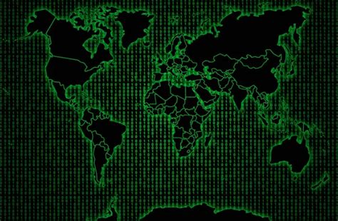 Black World Map Against A Green Binary Code Background Stock Image
