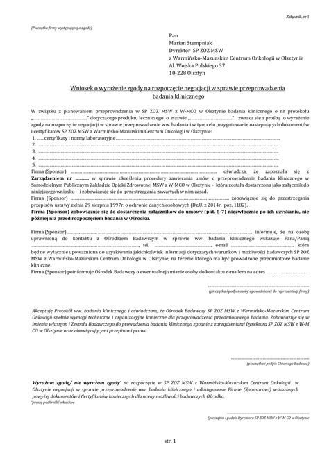 Wniosek o wyrażenie zgody na rozpoczęcie negocjacji w sprawie