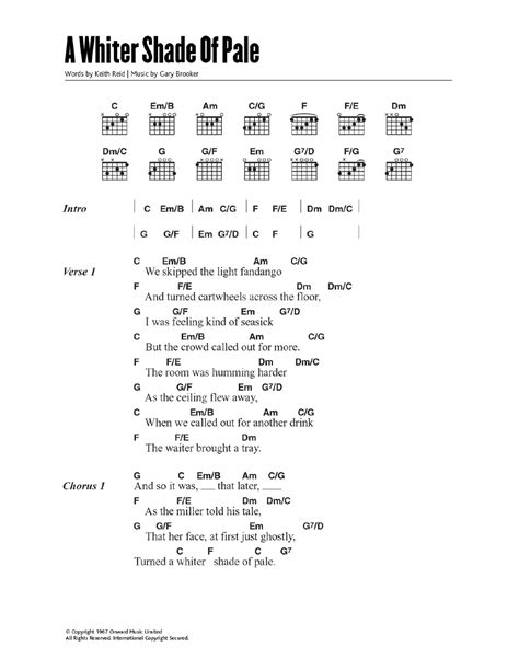 A Whiter Shade Of Pale By Procol Harum Guitar Chords Lyrics Guitar