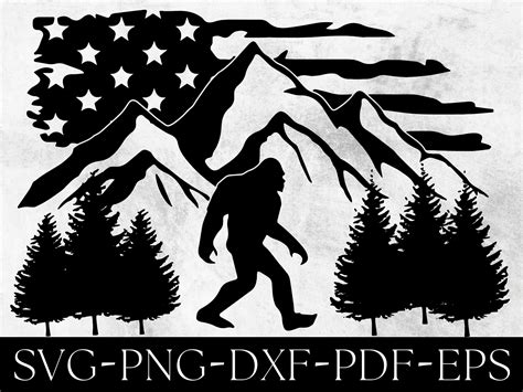 Bigfoot Sasquatch Svg American Flag Mountain Bigfoot Svg For Etsy India