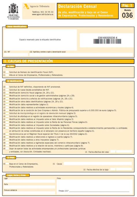 Cómo rellenar el Modelo 036 Declaración alta y baja en Hacienda