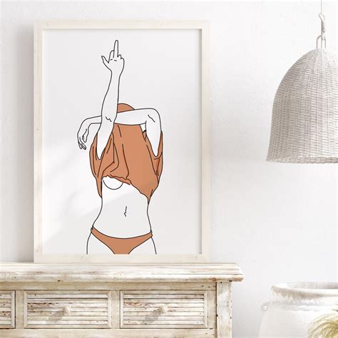 Middle Finger Line Art Print Feminist Wall Art Middle Finger Etsy