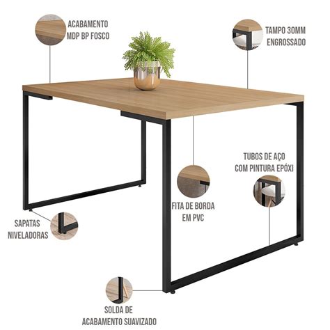 Mesa De Jantar 4 Lugares Retangular Rivera F01 Industrial 136x75 Nature
