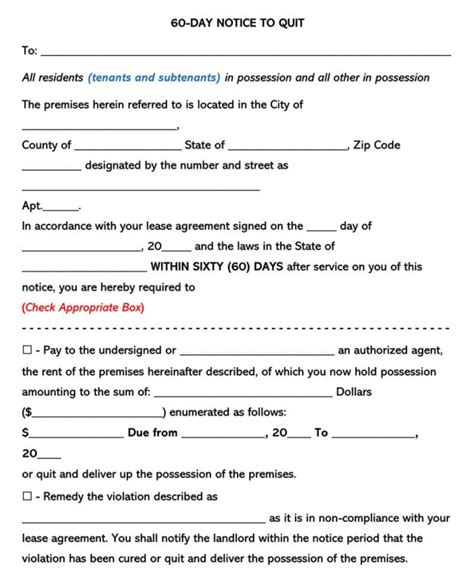 Editable Tenant 60 Day Notice To Vacate Template Word Sample Tacitproject