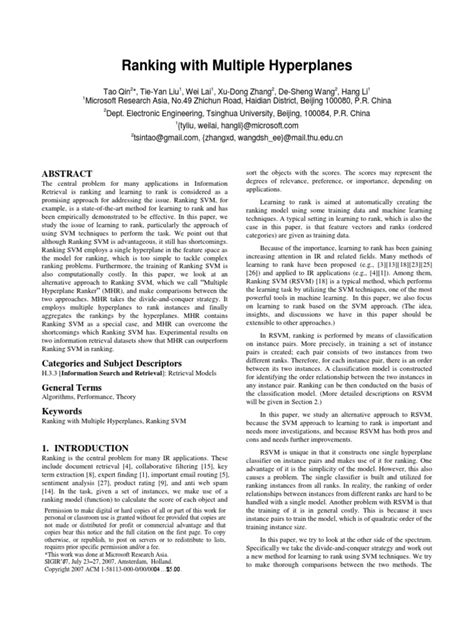 ranking with multiple hyperplanes pdf support vector machine machine learning