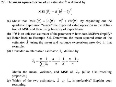 solved 22 the mean squared error of an estimator is
