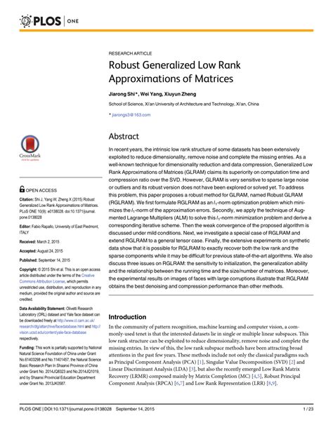 pdf robust generalized low rank approximations of matrices