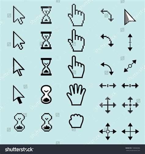 Pixel Cursors Arrow Hourglass Hand Rotate Stock Vector Royalty Free