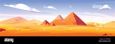 Cartoon Sandy Desert With Antique Pyramids In Egypt Vector