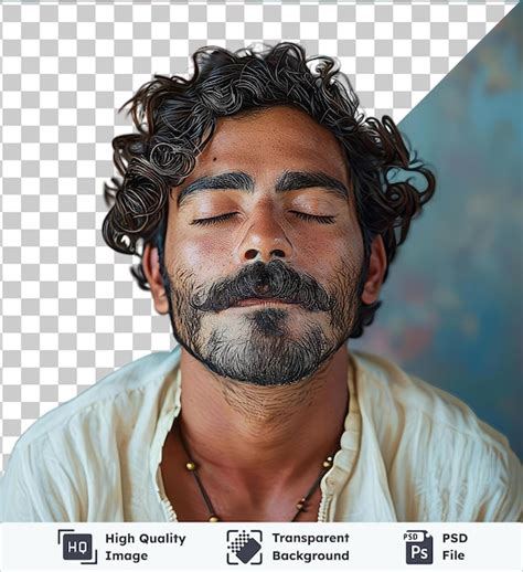 Premium Psd Portrait Of Meditative Man With Mustache And Curly Black