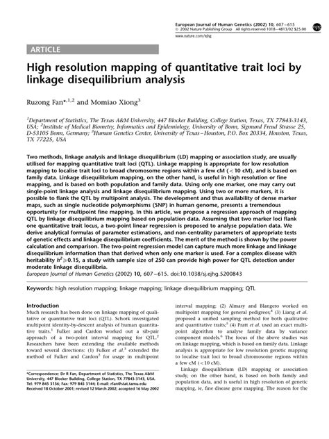 pdf high resolution mapping of quantitative trait loci by linkage disequilibrium analysis