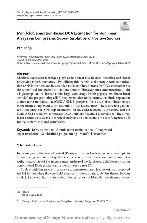 manifold separation based doa estimation for nonlinear arrays via compressed super resolution of