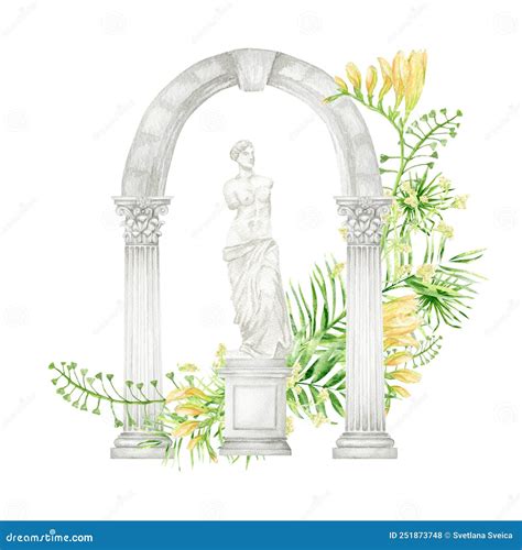 Watercolor Antique Column Corinthian Ionic Doric Order Ancient Classic