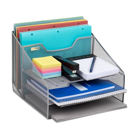 A Desk Organizer With Several Files And Folders In It Including A Binder