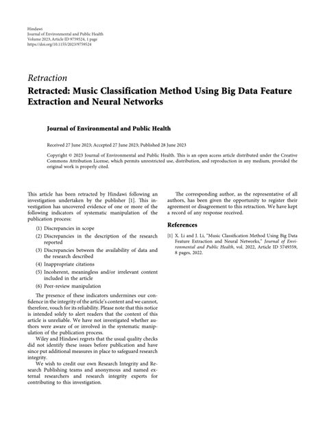 pdf retracted music classification method using big data feature extraction and neural networks