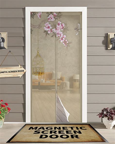 Cortina magnética para cocina mosquitera con diseño de flor pájaro