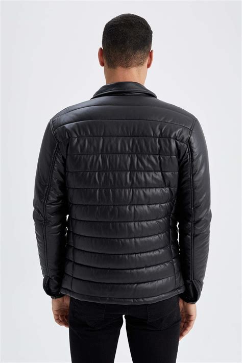 Black Man Slim Fit Faux Leather Faux Leather Coat Defacto