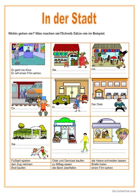 In der Stadt aufwärm un Deutsch DAF Arbeitsblätter pdf doc