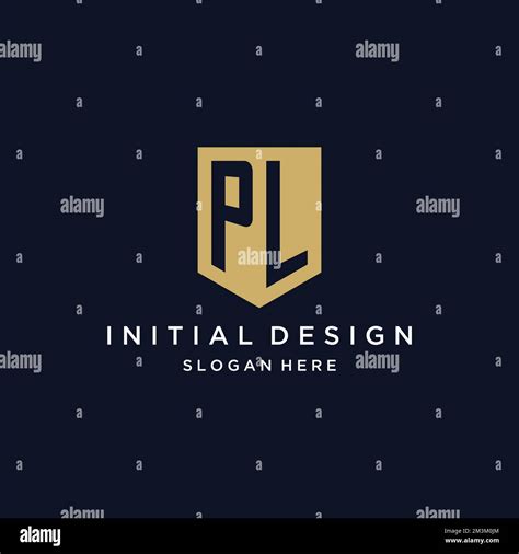 PL Monogram Initials Logo Design With Shield Icon Template Stock Vector