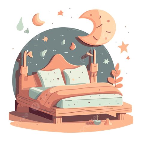 Bed Time Vector Sticker Clipart Bed With Moon And Stars With A Flat Style Cartoon Sticker