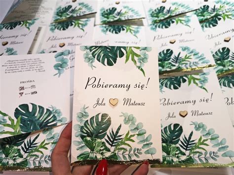 Zaproszenia ślubne w liście ze złoceniem Monstera Turek Prinart