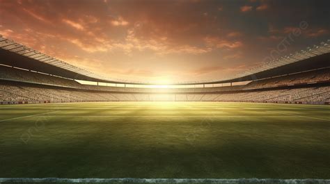 An Empty Soccer Stadium At Sunset Background 3d Rendering Empty